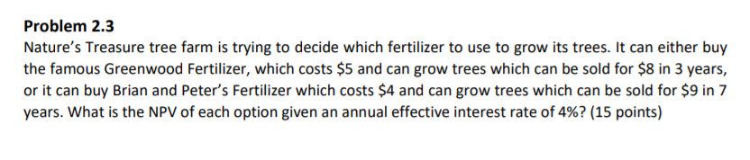 Solved Problem 2.3 Nature's Treasure tree farm is trying to | Chegg.com