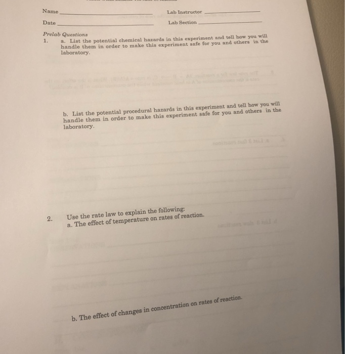 Name Date Prelab Questions Lab Instructor Lab Section | Chegg.com