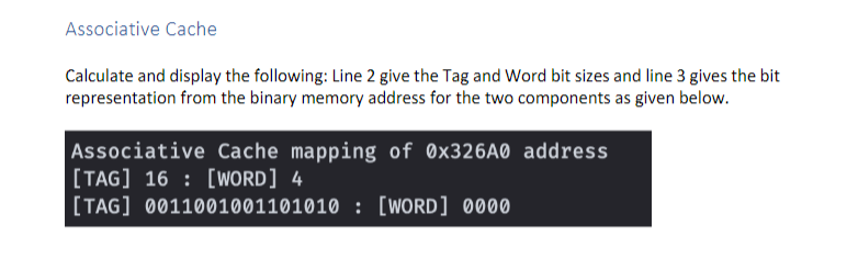 Solved Associative Cache Calculate and display the | Chegg.com