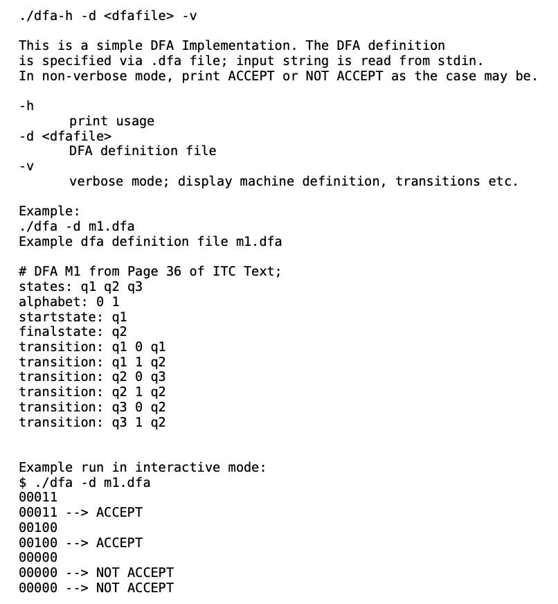 Implement a DFA simulator (in C, C++ or Python) in a | Chegg.com