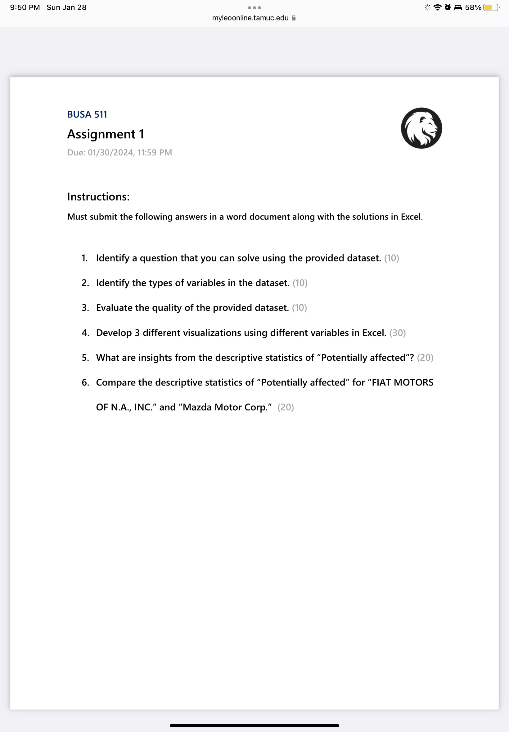 Solved Instructions:Must submit the following answers in a | Chegg.com