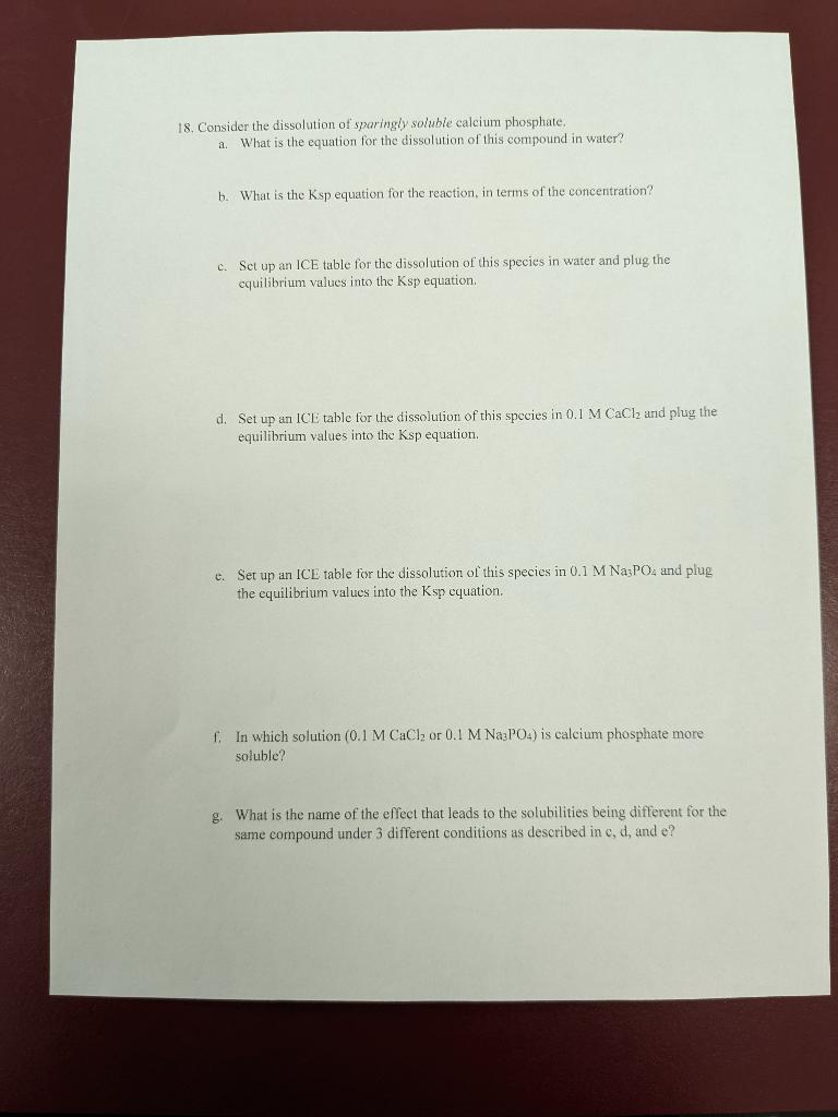 Solved 18. Consider the dissolution of sparingly soluble | Chegg.com