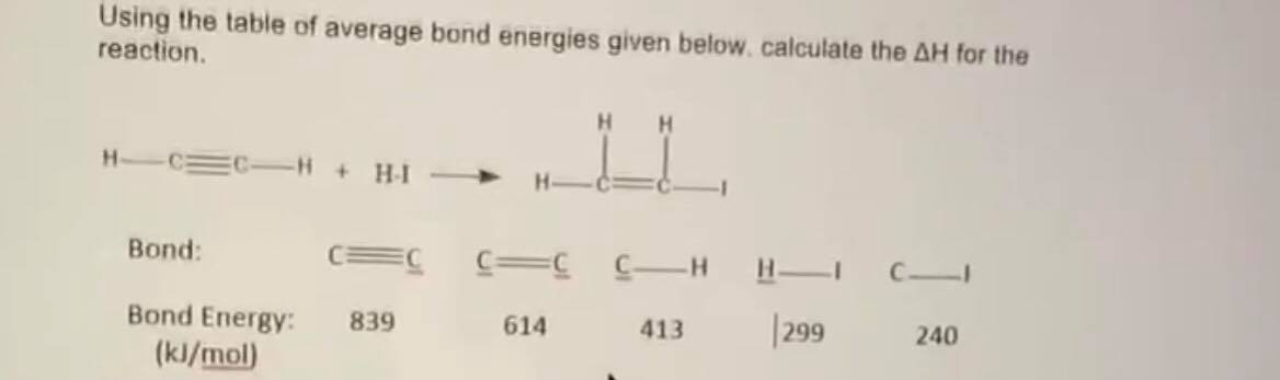 Solved Using the table of average bond energies given below. | Chegg.com