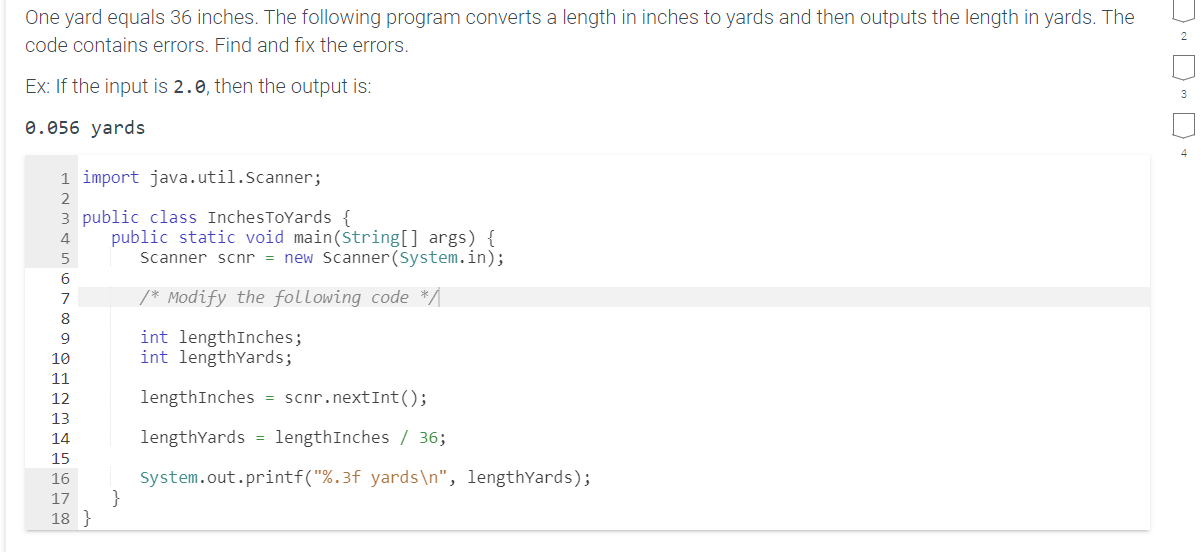 Solved One yard equals 36 inches. The following program | Chegg.com