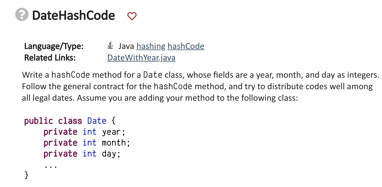 Solved ? DateHash Code Language/Type: Related Links: Java | Chegg.com