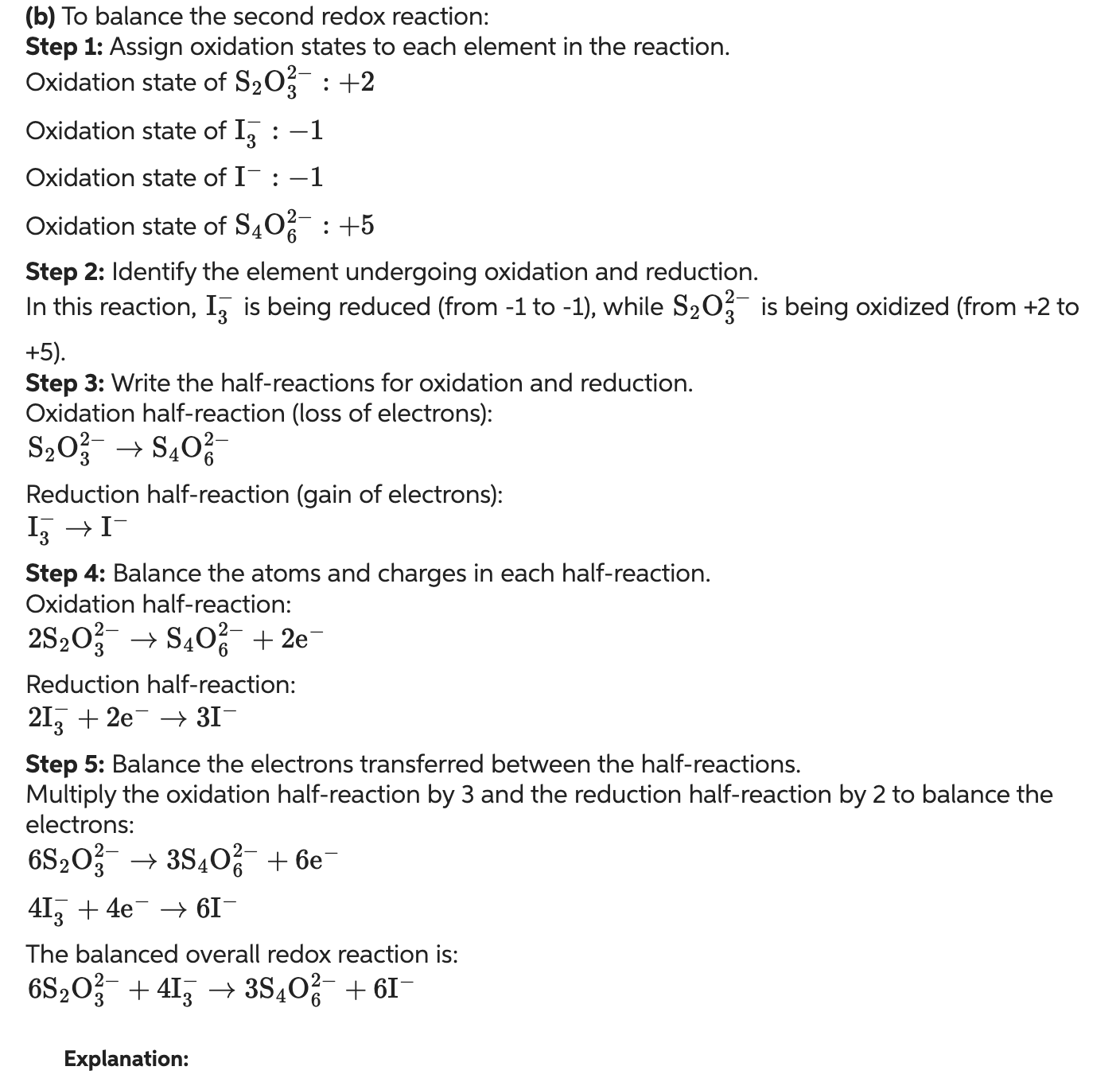 Solved (b) To balance the second redox reaction: Step 1: | Chegg.com
