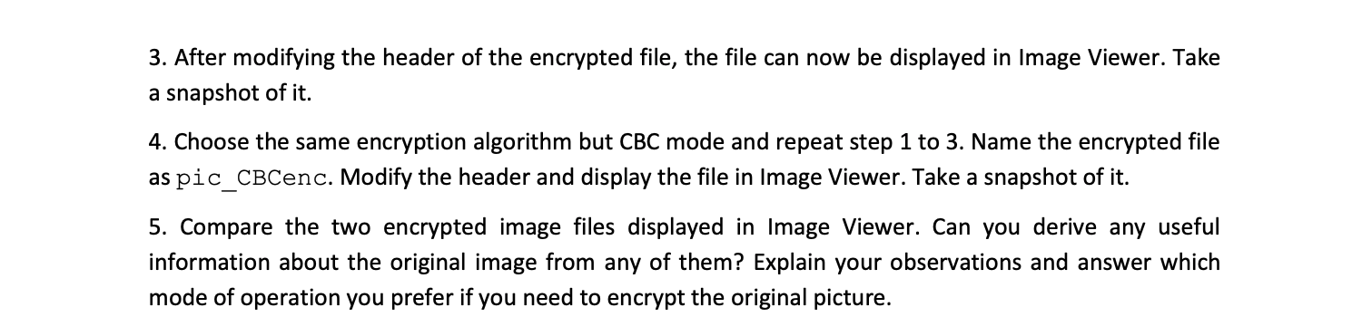Solved Task 2: Encryption Mode - ECB vs. CBC The file | Chegg.com