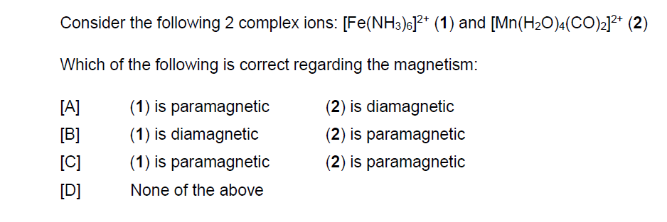 Solved Consider the following 2 complex ions: [Fe(NH3)]2+ | Chegg.com