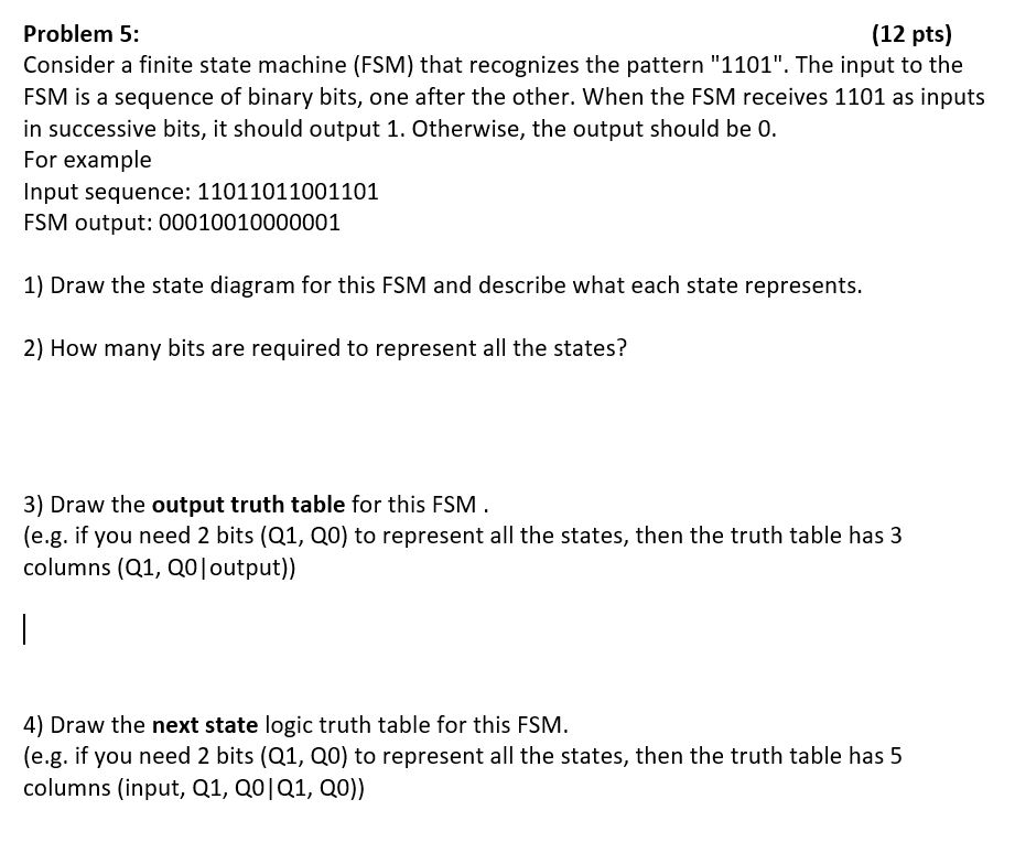 Solved Problem 5: Consider a finite state machine (FSM) that | Chegg.com