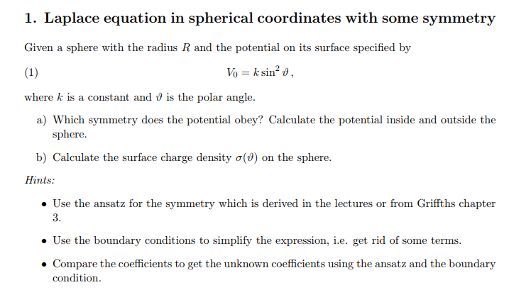 Solved 1. Laplace equation in spherical coordinates with | Chegg.com