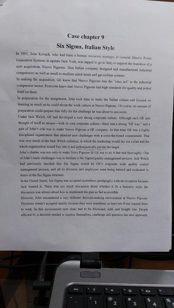 Solved Case chapter 9 Six Sigma, Italian Style In 1993, John | Chegg.com