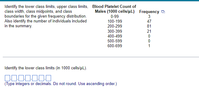 Solved Identify the lower class limits, upper class limits, | Chegg.com