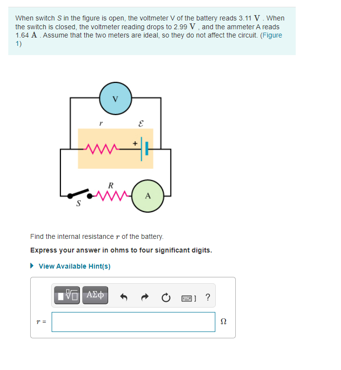 Solved When switch S in the figure is open, the voltmeter V | Chegg.com