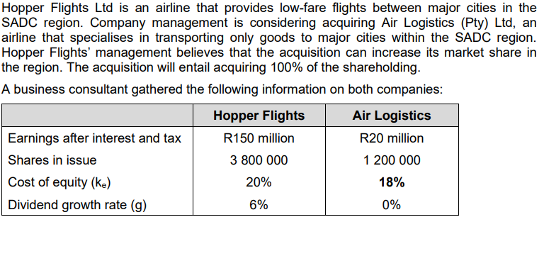 Solved Hopper Flights Ltd is an airline that provides | Chegg.com
