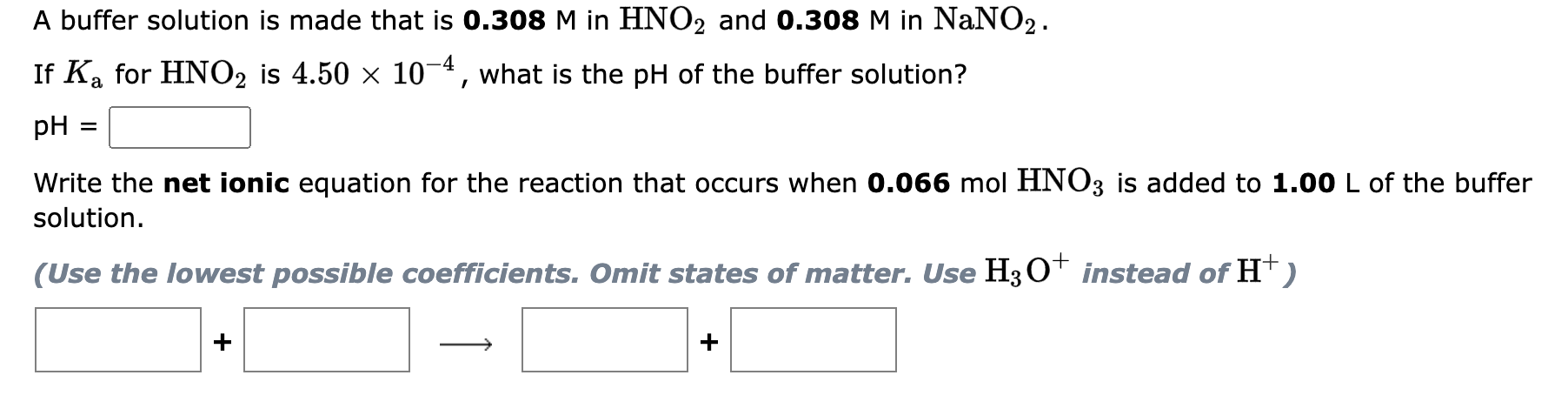 Solved A buffer solution is made that is 0.308 M in HNO2 and | Chegg.com