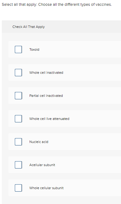 Solved Select all that apply: Choose all the different types | Chegg.com