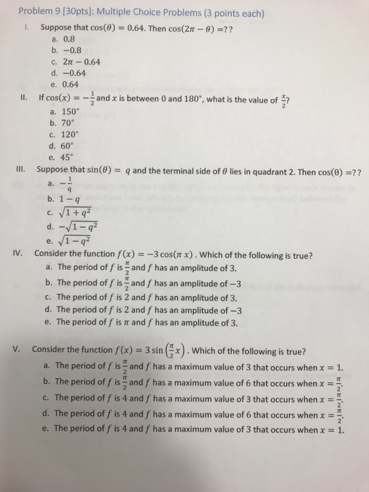 Solved Problem 9 [30pts]: Multiple Choice Problems (3 points | Chegg.com