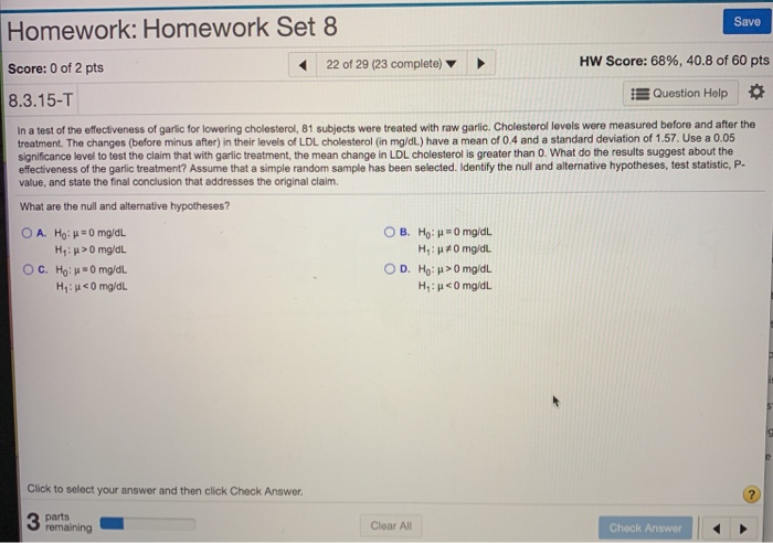 Solved Save Homework Homework Set 8 Hw Score 68 40 8 Of