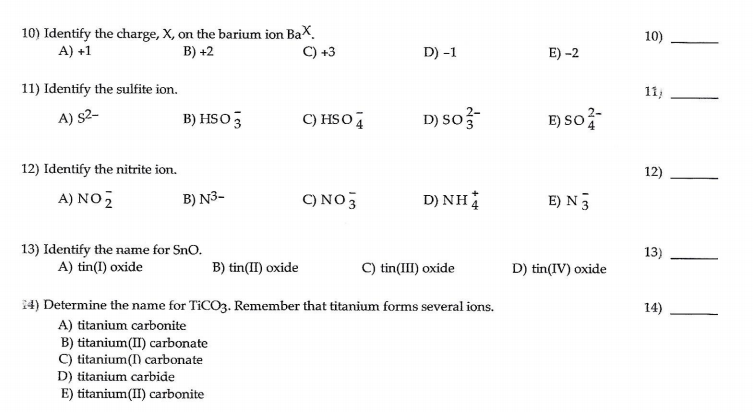 Solved 10) Identify the charge, X, on the barium ion BaX A) | Chegg.com