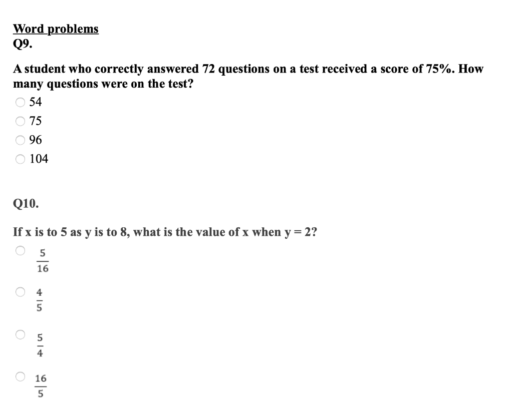 Solved Word problems 09. A student who correctly answered 72 | Chegg.com