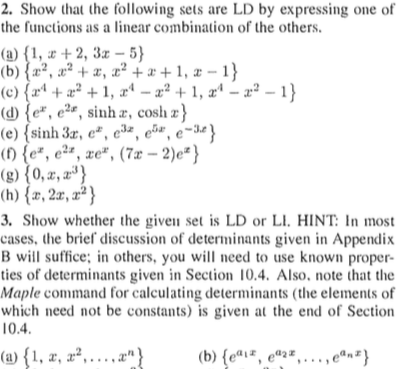 Solved 2. Show that the following sets are LD by expressing | Chegg.com