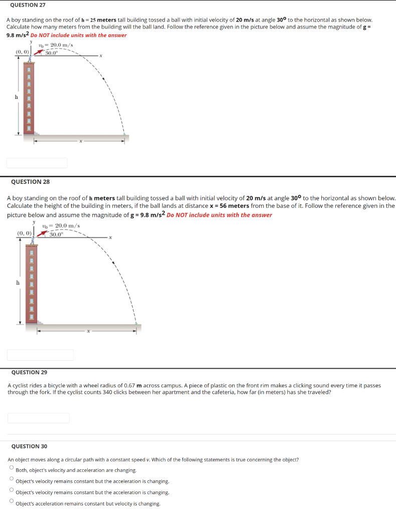 Solved A boy standing on the roof of h=25 meters tall | Chegg.com