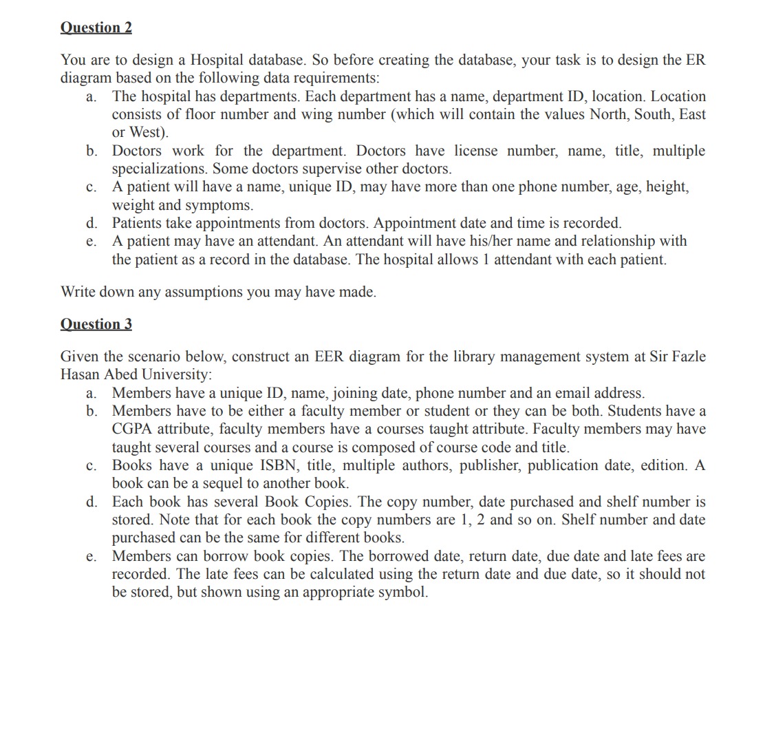 Solved You are to design a Hospital database. So before | Chegg.com
