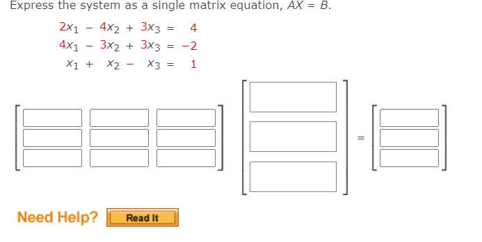 Solved 2X1 = Express the system as a single matrix equation, | Chegg.com
