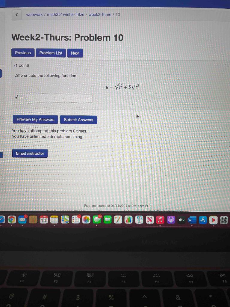 Solved webwork / math251 winter-fritze / week2-thurs / 10 | Chegg.com