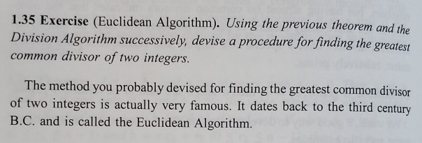 Solved 1.35 Exercise (Euclidean Algorithm). Using the | Chegg.com