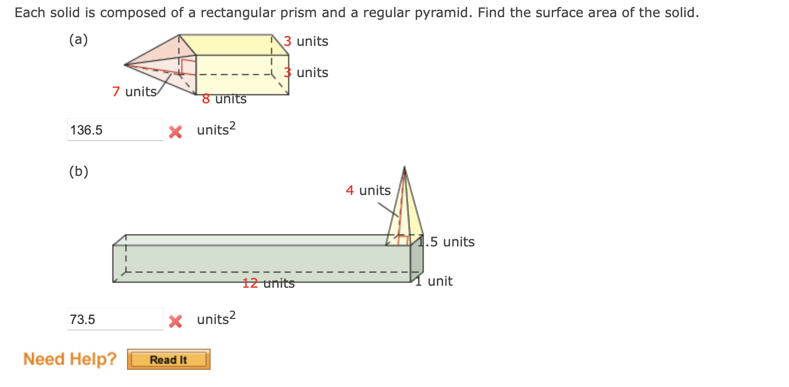 Solved Each solid is composed of a rectangular prism and a | Chegg.com