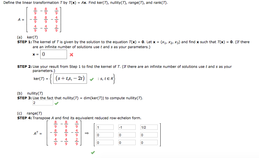Solved Define the linear transformation T by T(x)-Ax. Find | Chegg.com