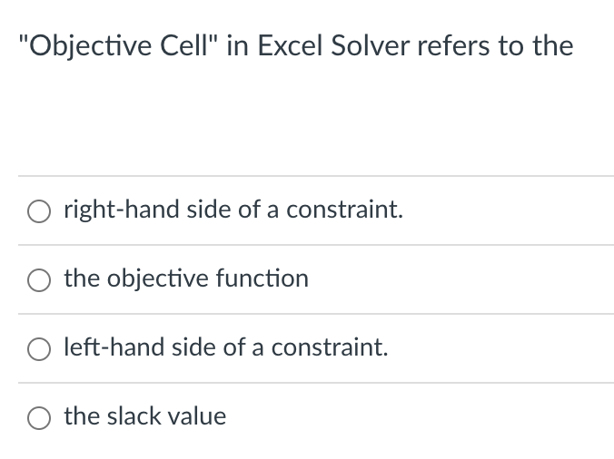 Solved "Objective Cell" in Excel Solver refers to the | Chegg.com