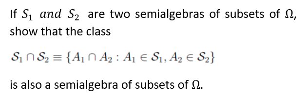 If S1 and S2 are two semialgebras of subsets of Ω, | Chegg.com