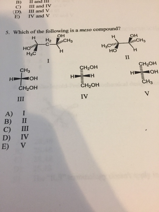 Solved Which of the following is a meso compound? I II | Chegg.com