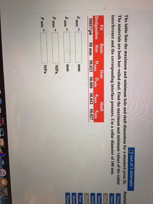 Solved out of 3 attempts The table lists the maximum and | Chegg.com