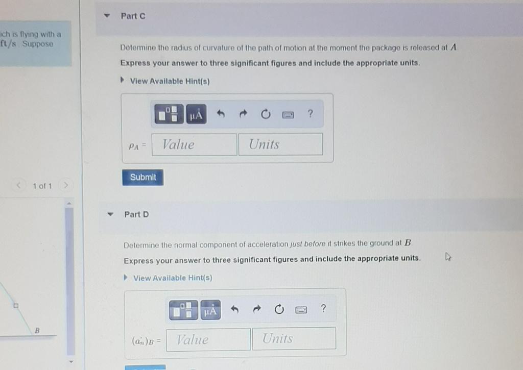 Solved A package is dropped from the plane which is flying | Chegg.com