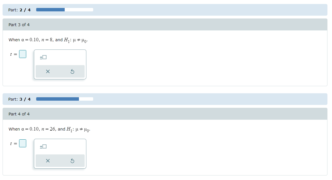 Solved and alternate hypothesis H1. Part: 0 / 4 Part 1 of 4 | Chegg.com