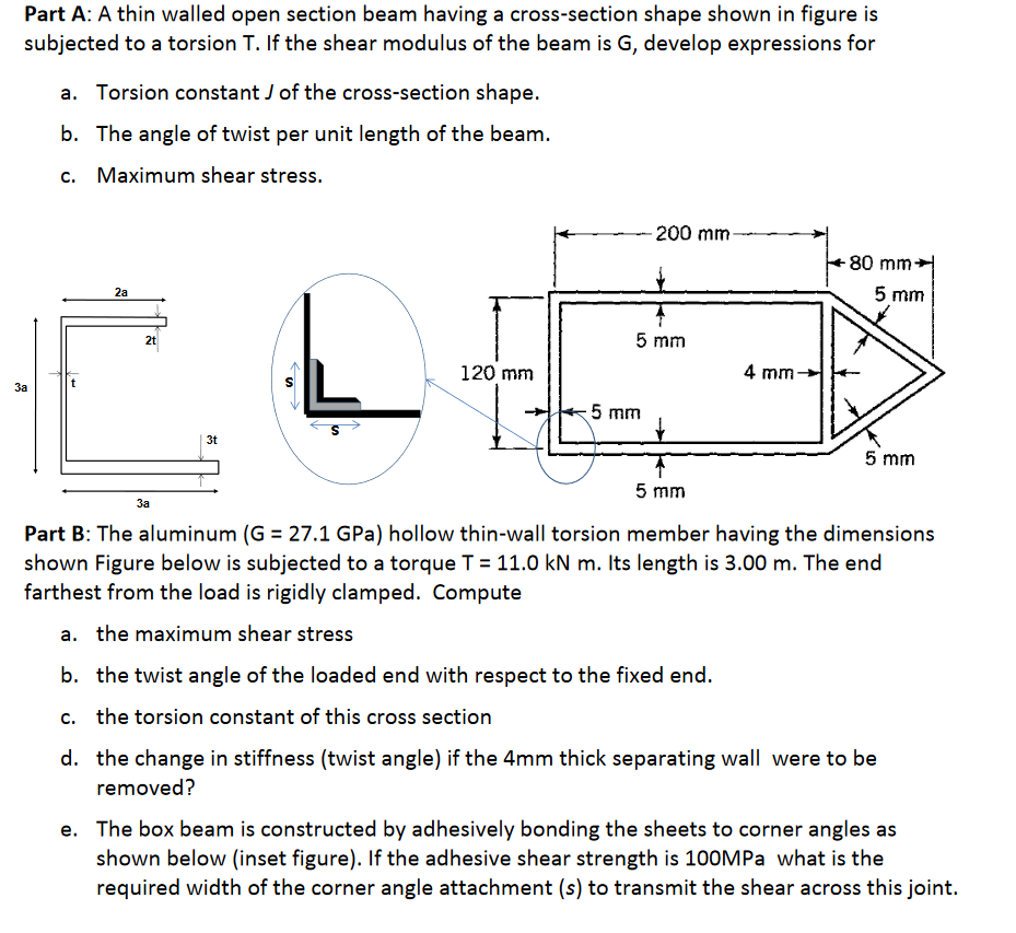 Part A: A thin walled open section beam having a | Chegg.com