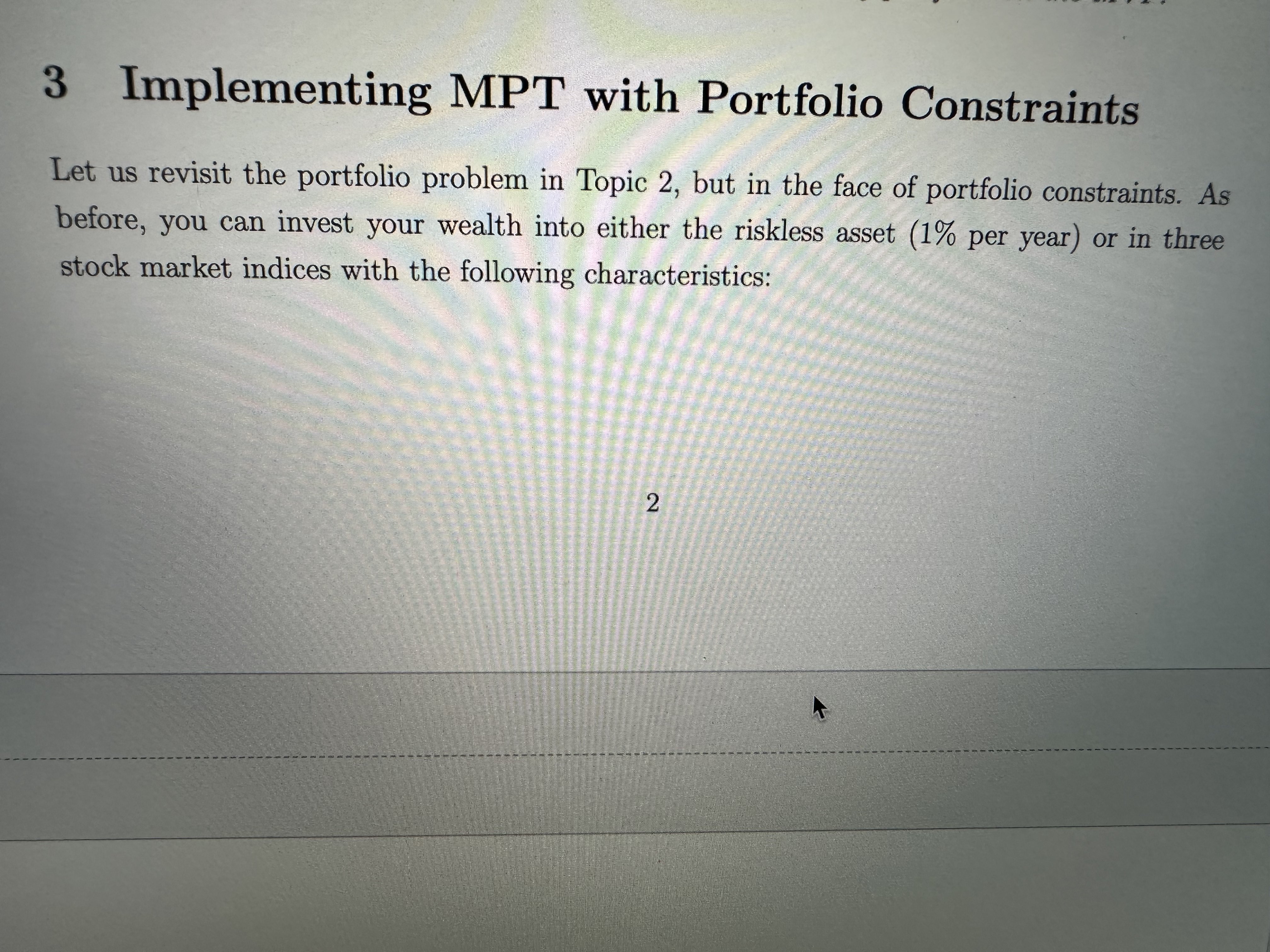 Solved 3 Implementing MPT with Portfolio Constraints Let us | Chegg.com