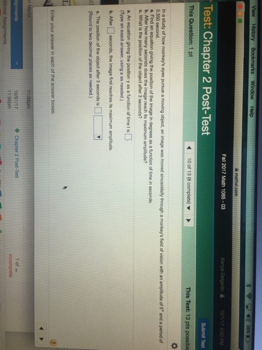 Solved Fall 2017 Math 1085 -03 Test: Chapter 2 Post-Test | Chegg.com
