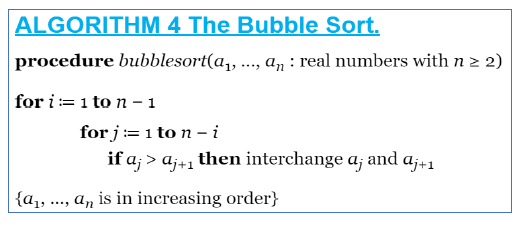 Solved ALGORITHM 4 The Bubble Sort. procedure bubblesort(a, | Chegg.com