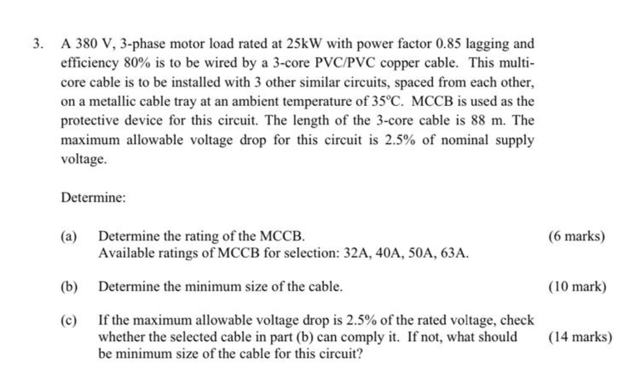 3. A 380 V, 3-phase motor load rated at 25kW with | Chegg.com