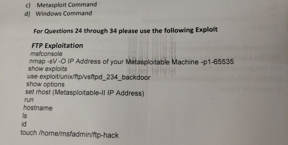 Solved c) Metasploit Command d) Windows Command For | Chegg.com