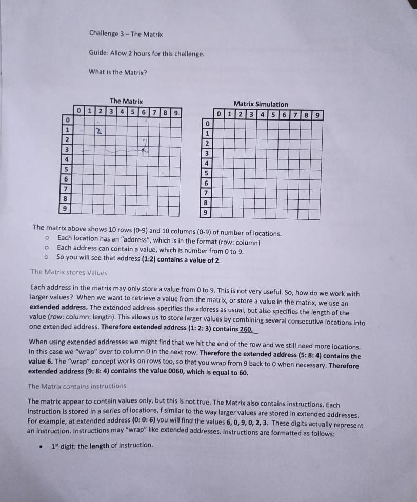 Challenge 3 - The Matrix Guide: Allow 2 hours for | Chegg.com