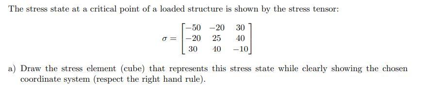 Solved The stress state at a critical point of a loaded | Chegg.com