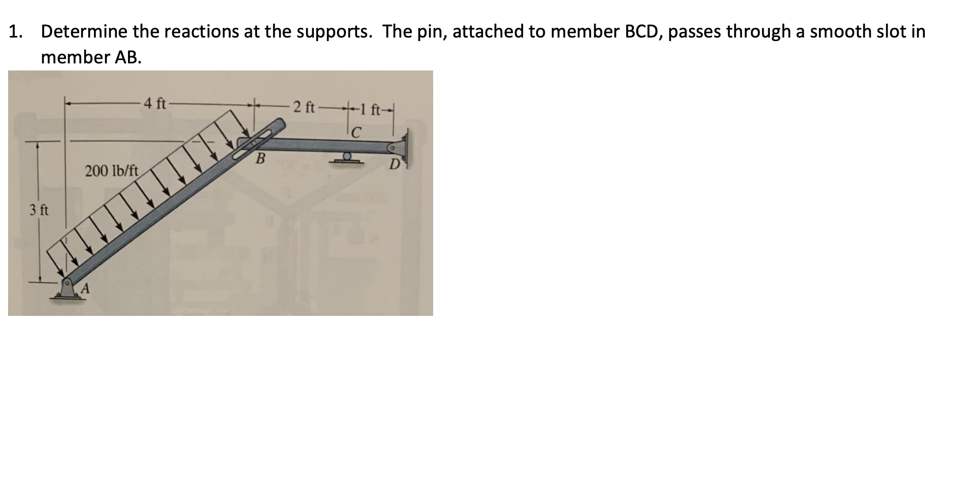 Solved 1. Determine the reactions at the supports. The pin, | Chegg.com