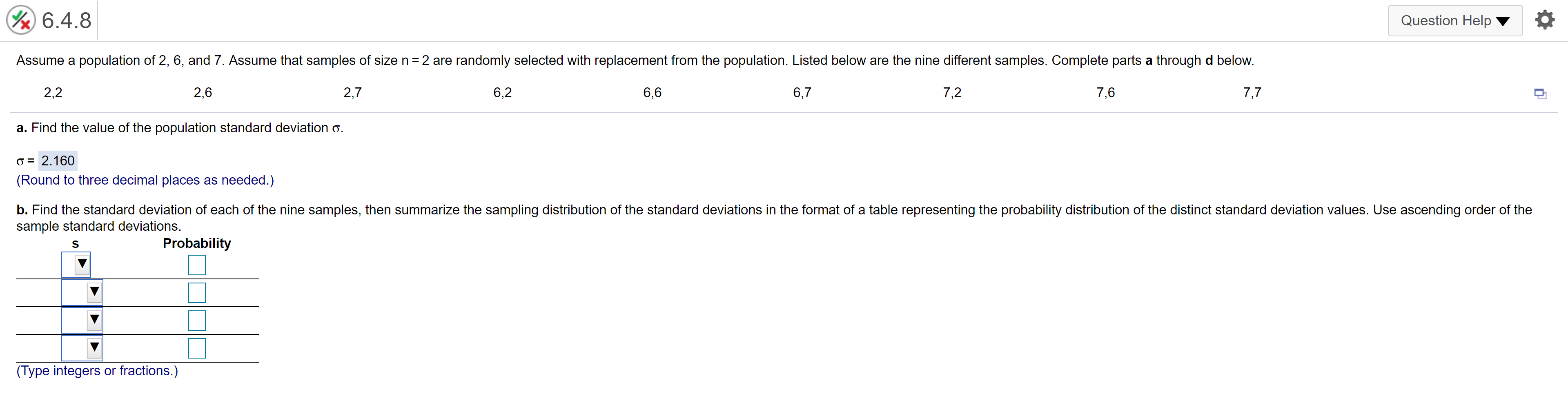 Solved C.) Find the mean of the sampling distribution of the | Chegg.com