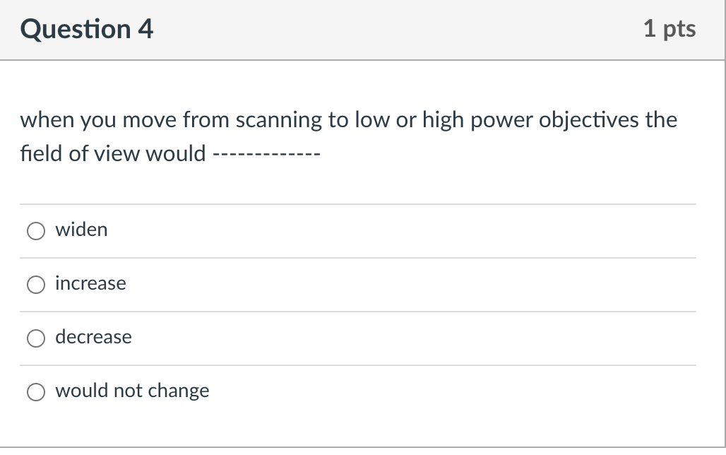 Solved Question 2 1 pts While using the scanning objective | Chegg.com