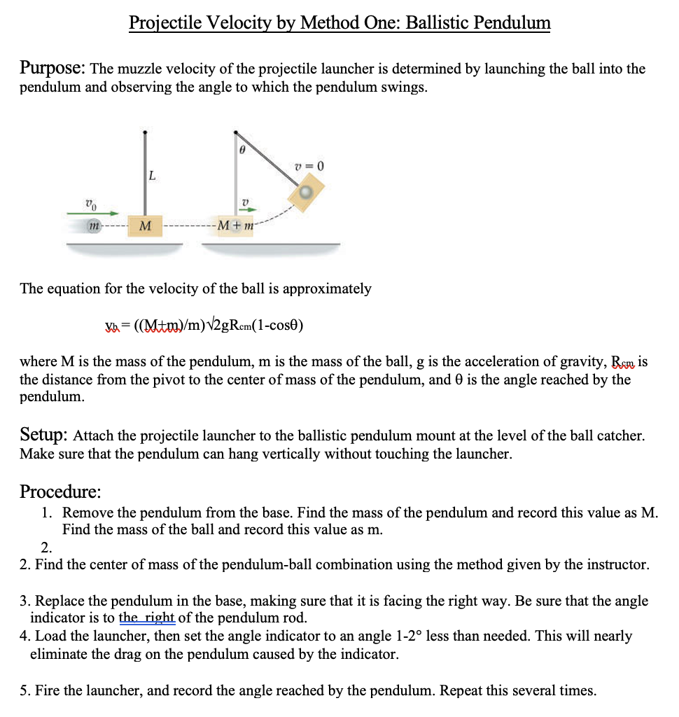 Solved Projectile Velocity by Method One: Ballistic Pendulum | Chegg.com